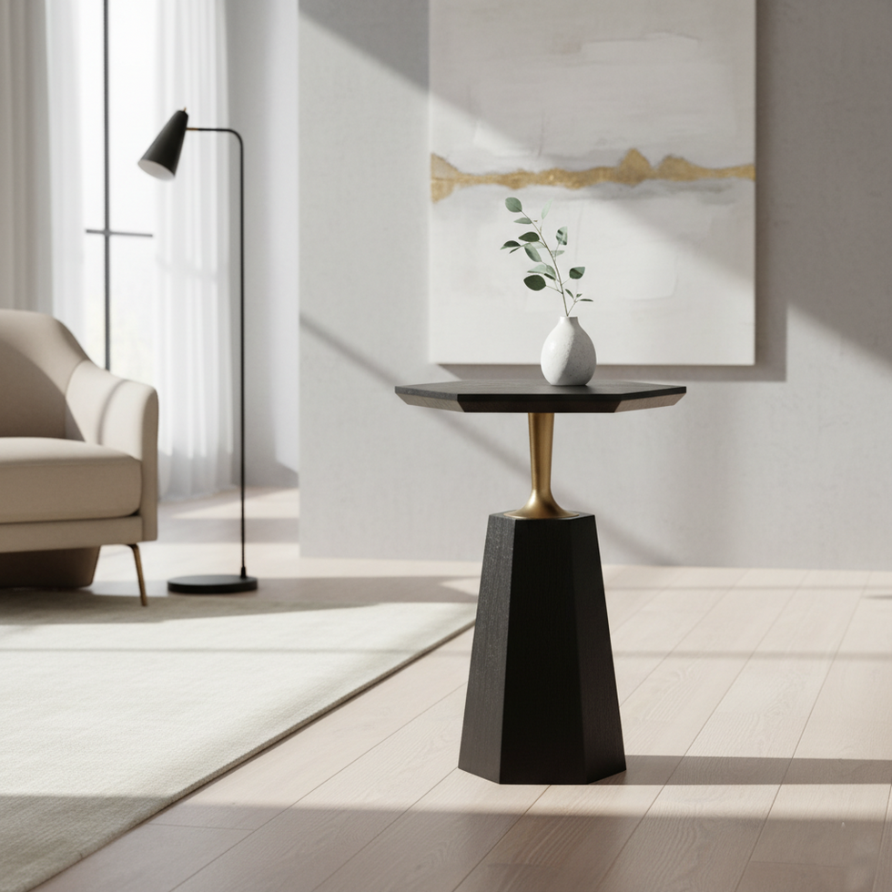 Hexagonal Bedside Table - Modern Black & Brass Accent – Lakdi.com ...