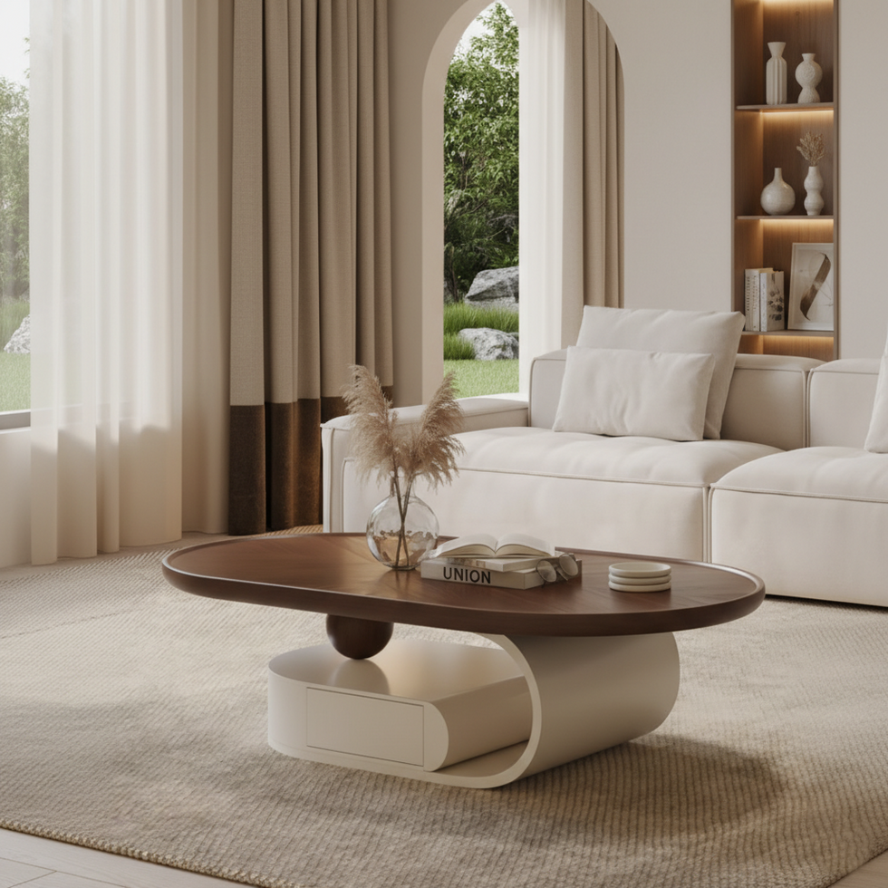 Oval Wood & White Coffee Table with Storage | Modern Design – Lakdi.com ...