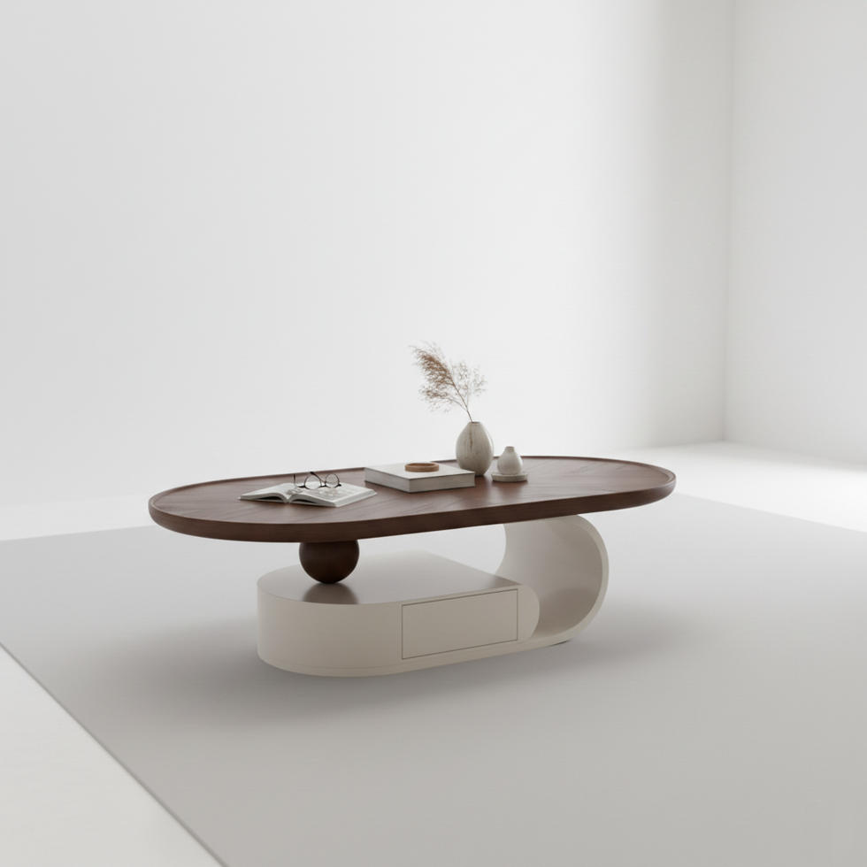 Oval Wood & White Coffee Table with Storage | Modern Design – Lakdi.com ...