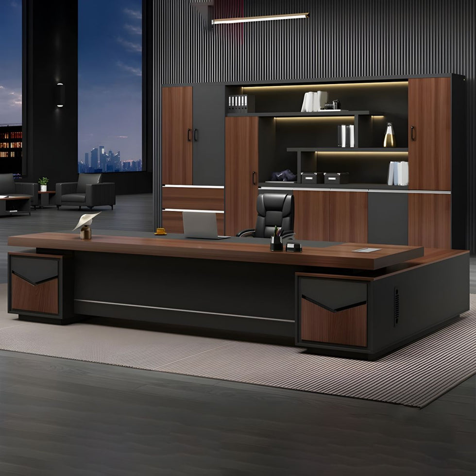 Director & Executive L-Shape Luxury Office Table Modern Desk with Cabl ...