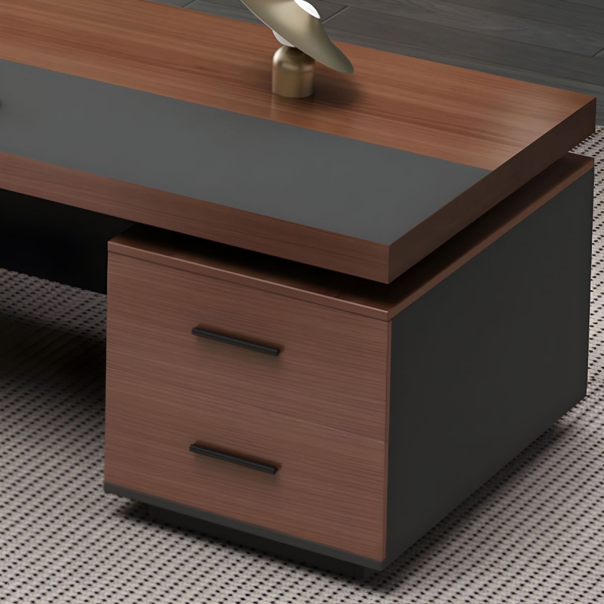 Director & Executive L-Shape Luxury Office Table Modern Desk with Cabl ...