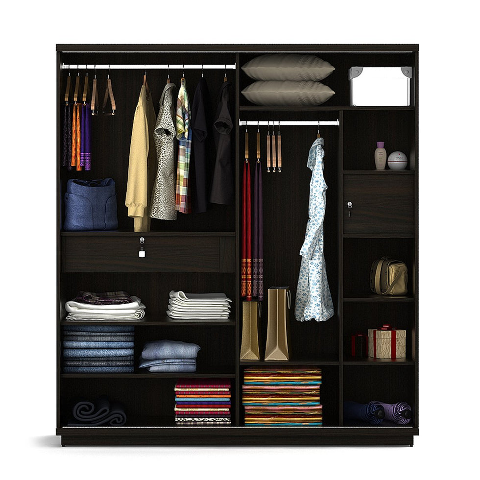 Elegant Dark Wood Wardrobe with Leaf Inlay & Storage Space – Lakdi ...