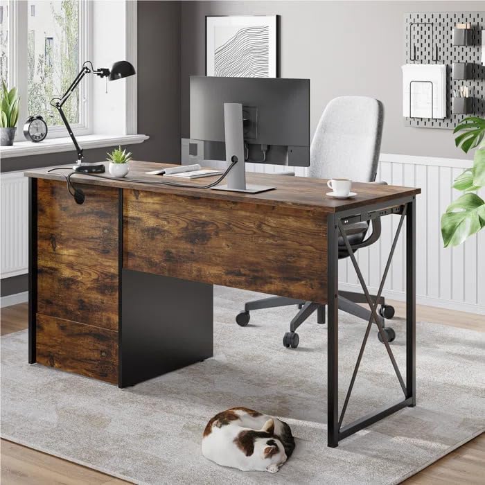 Computer Table with Side Drawer & Metal Legs