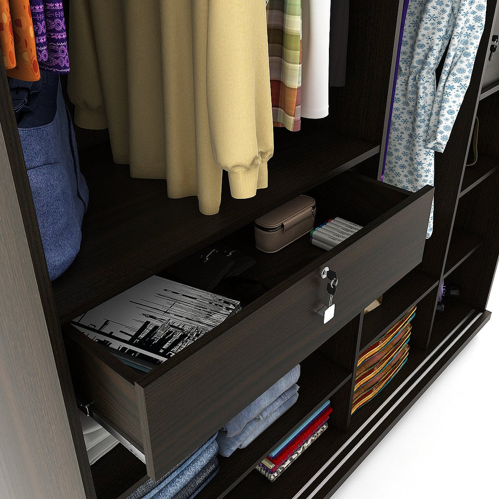 Elegant Dark Wood Wardrobe with Leaf Inlay & Storage Space – Lakdi ...