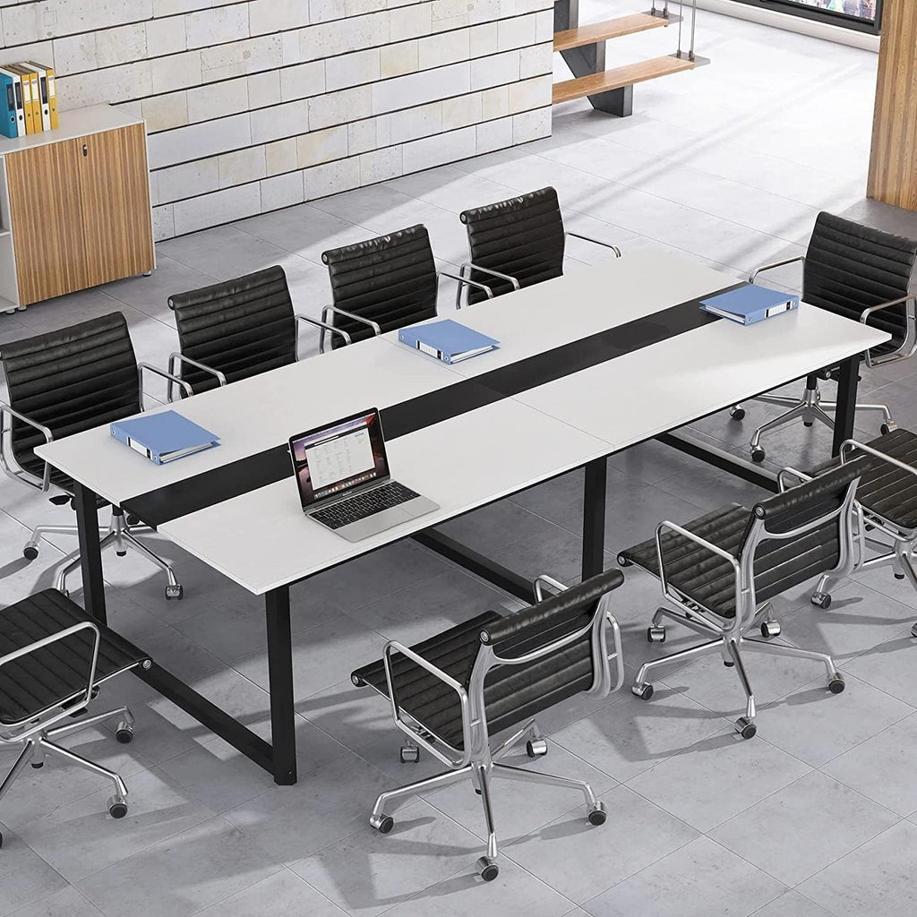 Conference & Meeting Room Table Finish in Balck & White with Metal Bas