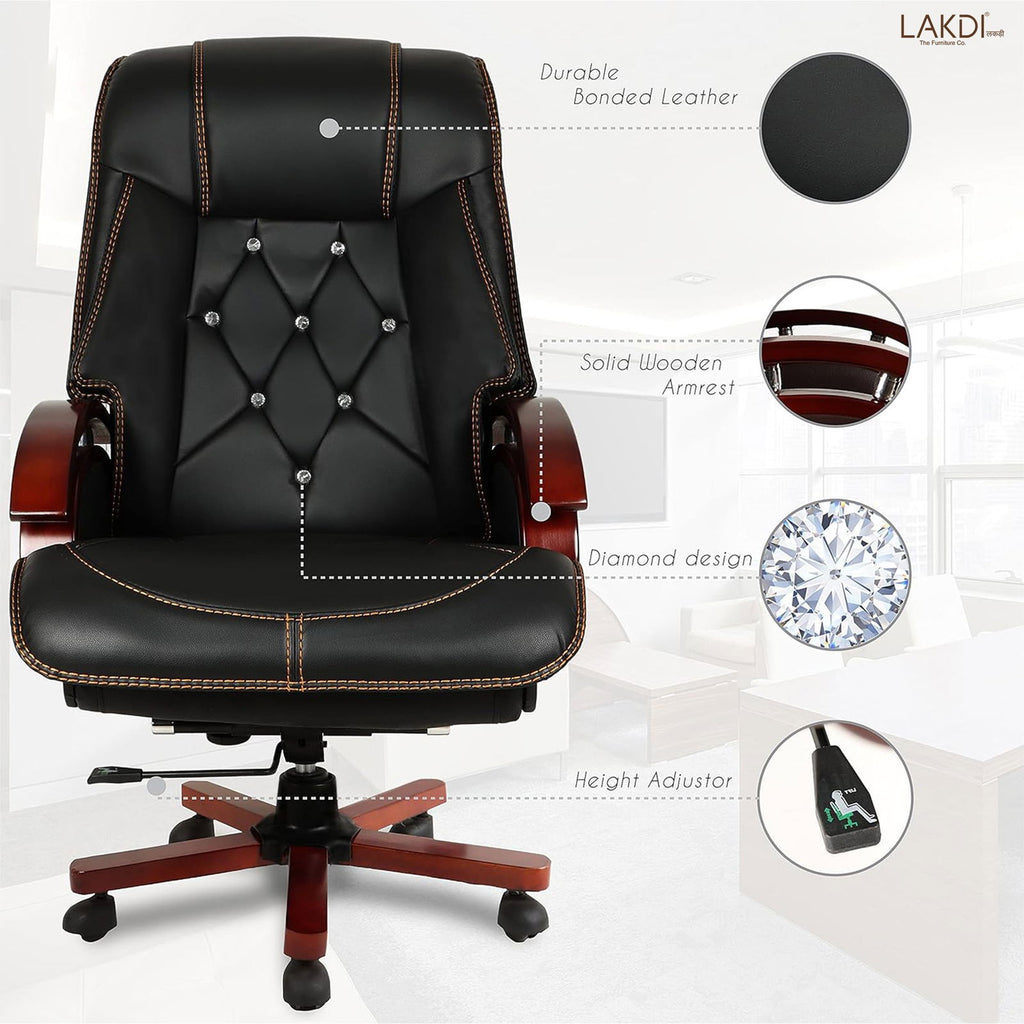High Back Leatherette Wooden Director Chair with Wooden Base and Handl