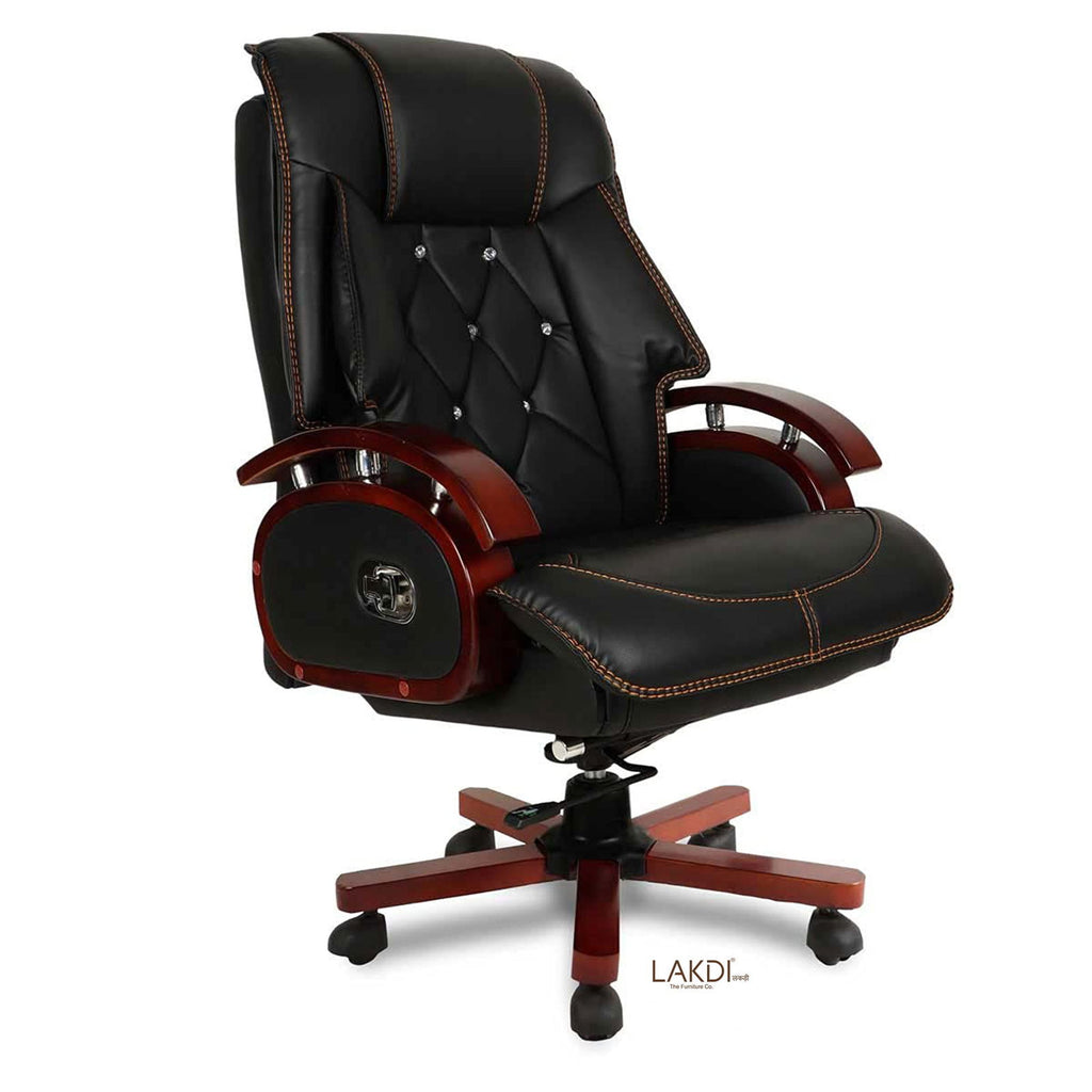 High Back Leatherette Wooden Director Chair with Wooden Base and Handl