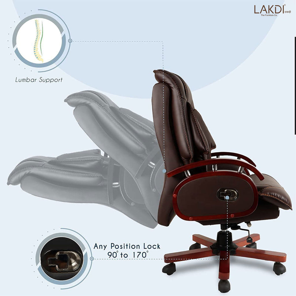 High Back Leatherette Wooden Director Chair with Wooden Base and Handl