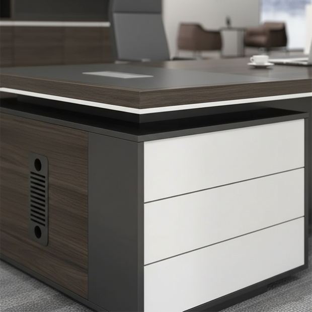 Modern Director Table in Dark Brown & White with Storage – Lakdi.com ...
