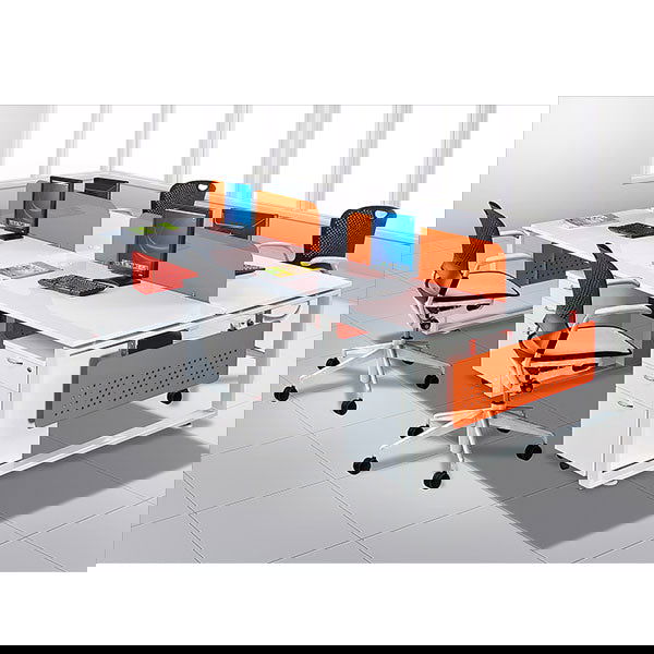 Linear Workstation Table with Acrylic based, Drawer Pedestal & Metal L