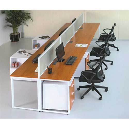 Linear Workstation Table with Aluminum based Panel, Drawer Pedestal ...
