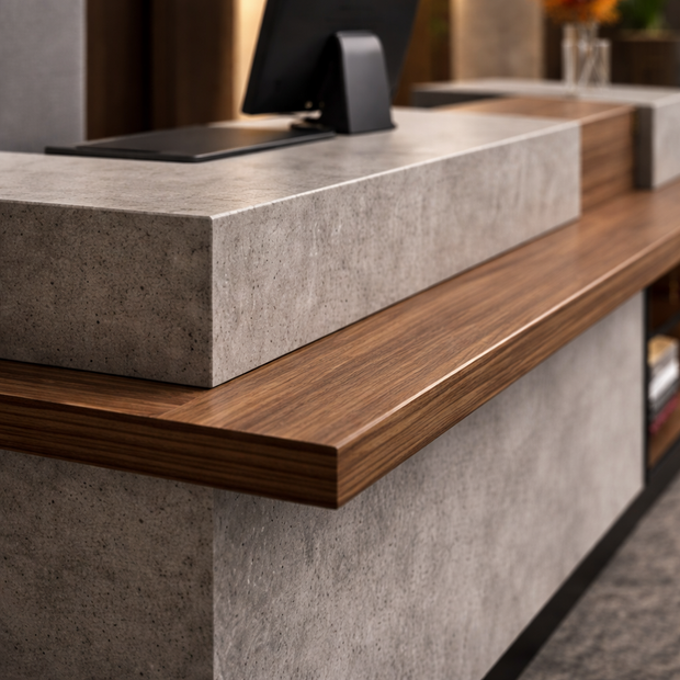 Luxury Modern Office Reception Table with Concrete Finish – Lakdi.com ...