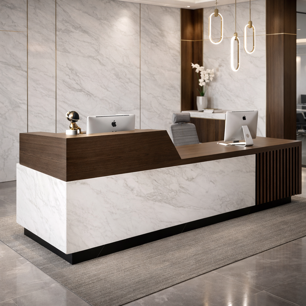 Luxury Marble Reception Table with Wooden Accents – Lakdi.com ...